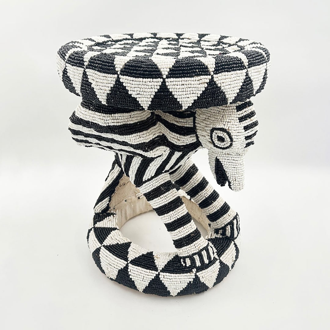 Black and White Beaded Bamileke Stool | Pattern Design | Handcrafted in ...