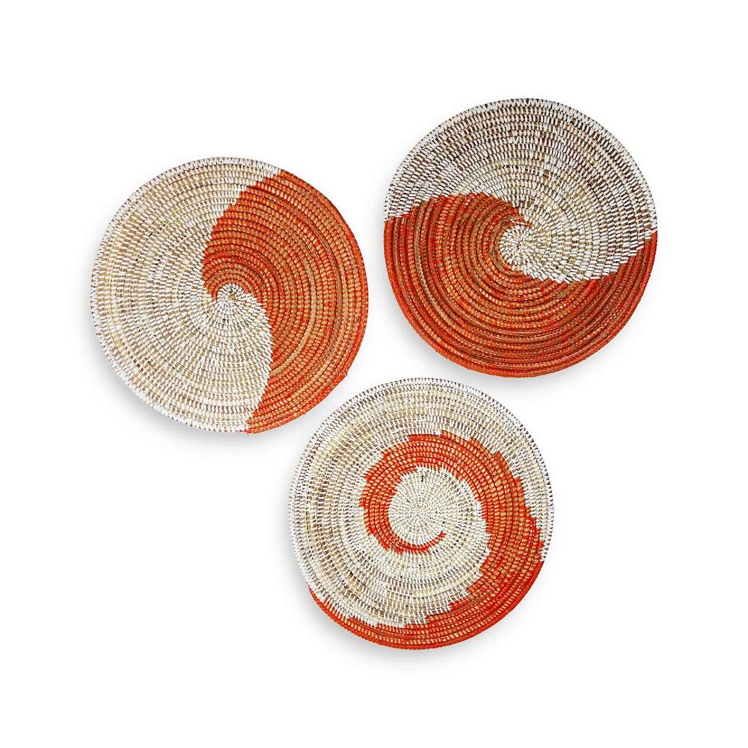 Set of 3 Orange & White African Fele Wall Baskets – Handwoven in ...