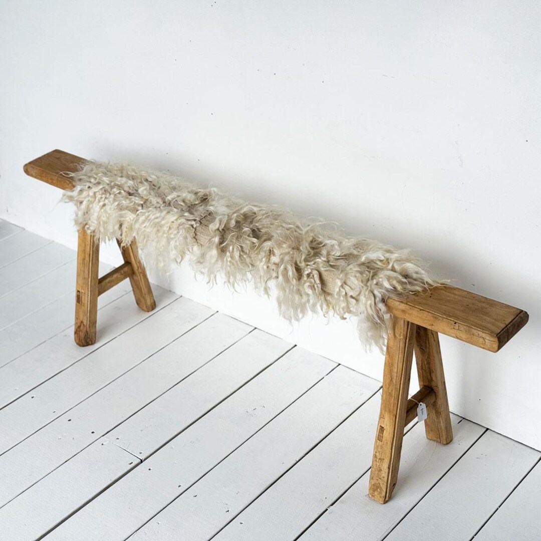 African Wood Skinny Bench With Alpaca Fur – Hand-carved Rustic Bench - Etsy