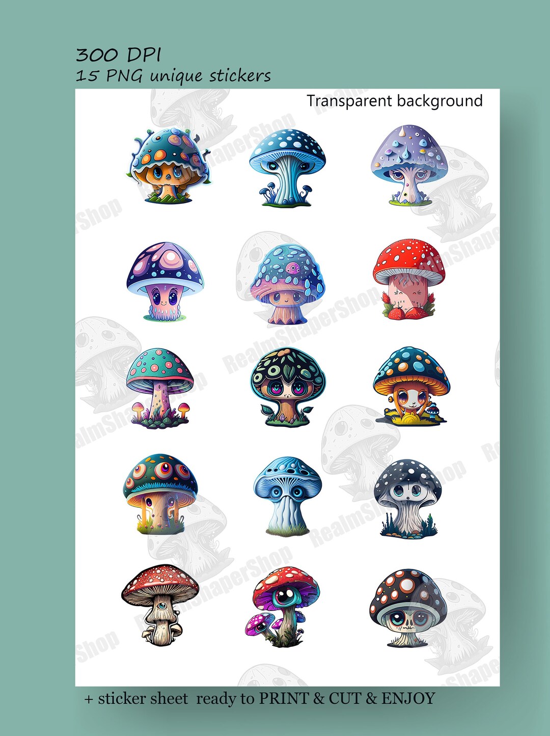 Mushroom Print and Cut Stickers Sticker PNG Bundle Printable Stickers ...