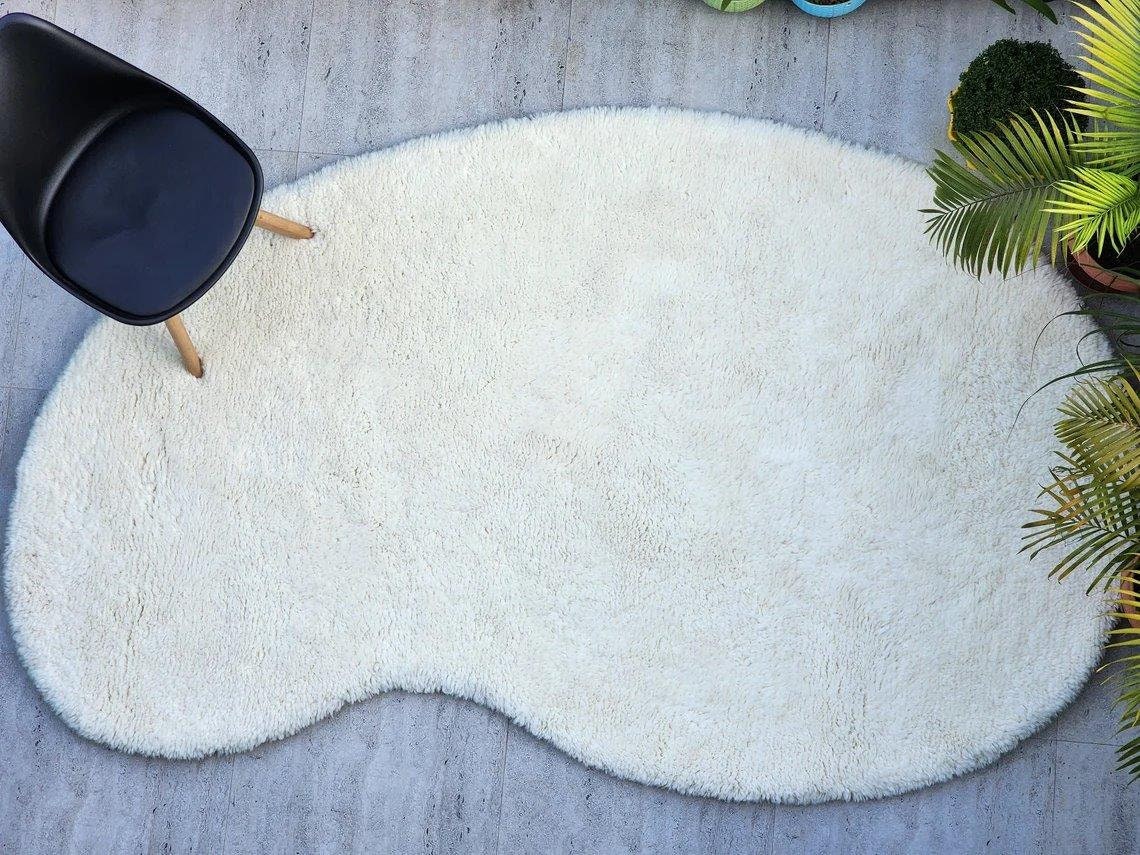 Hand Tufted Rug Kidney/cashew Shape Modern Rug Woolen Thick Fluffy ...