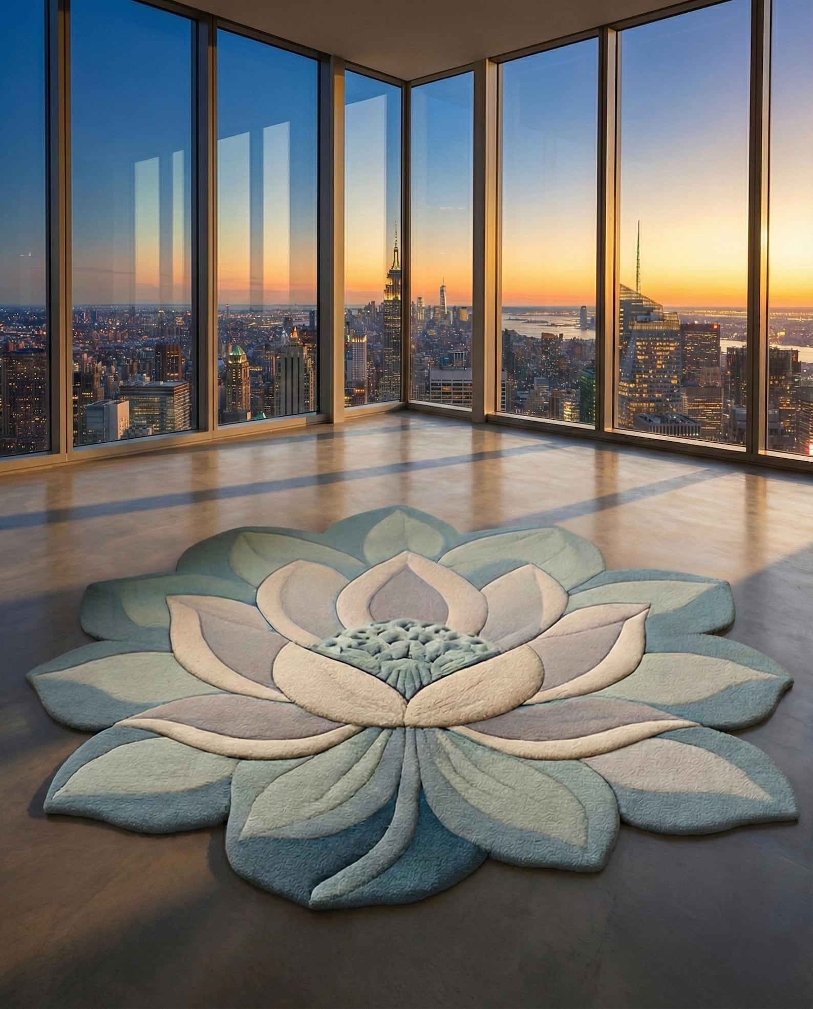 Blue Ivory Lotus Flower Rug - Sculpted Wool Art Rug - Gradient Blue ...