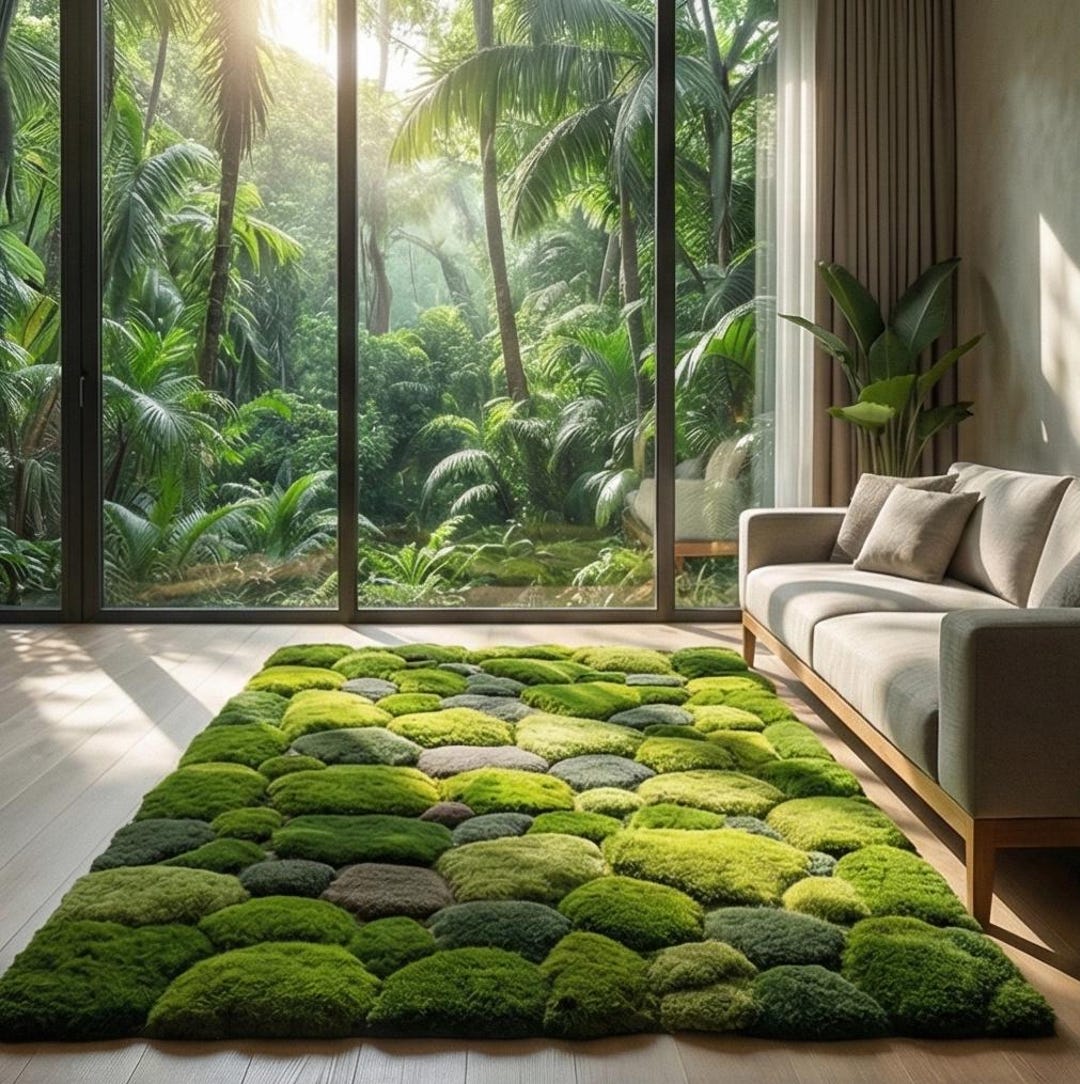Handmade 3D Moss Rug - Organic Pebble Area Rug for Living Room, Large ...