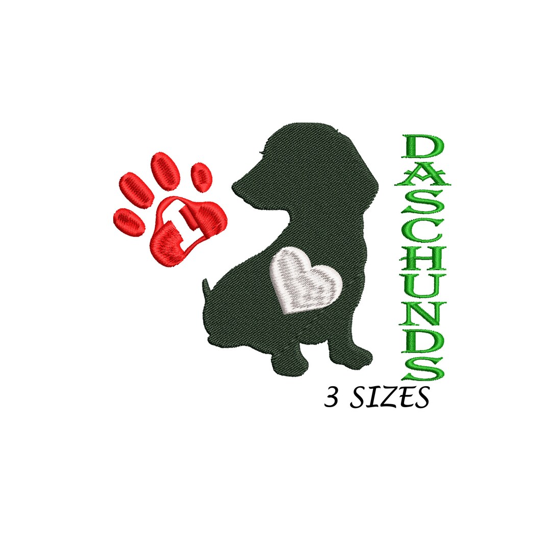 Dachshund Embroidery Design: I Love Dachshunds, Multi Formats (digital ...