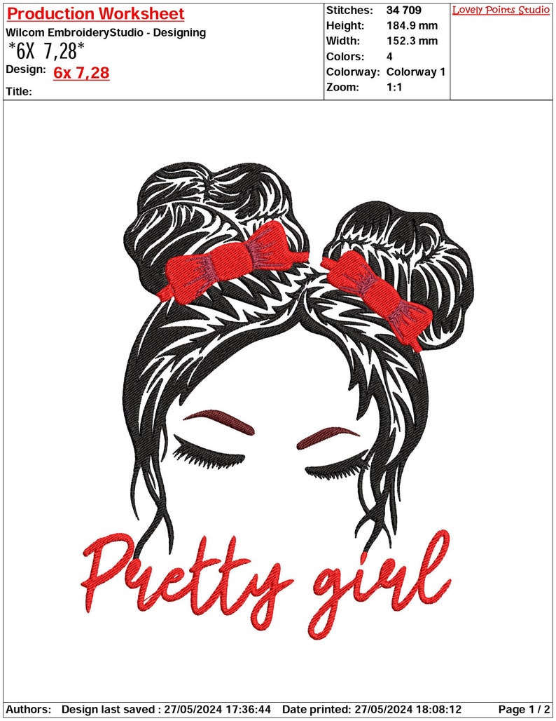 Girl Face Embroidery Design: Machine Embroidery File (digital Download ...