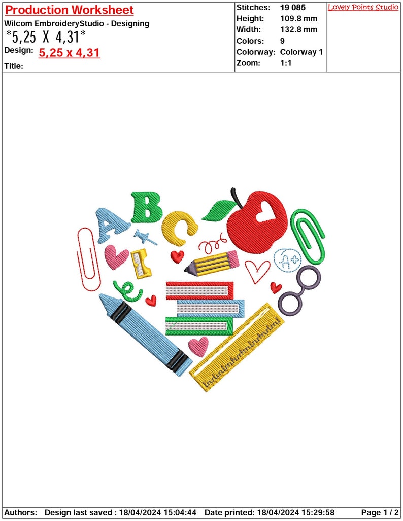 Heart-shaped School Supplies Embroidery Design (digital File, 6 Sizes ...