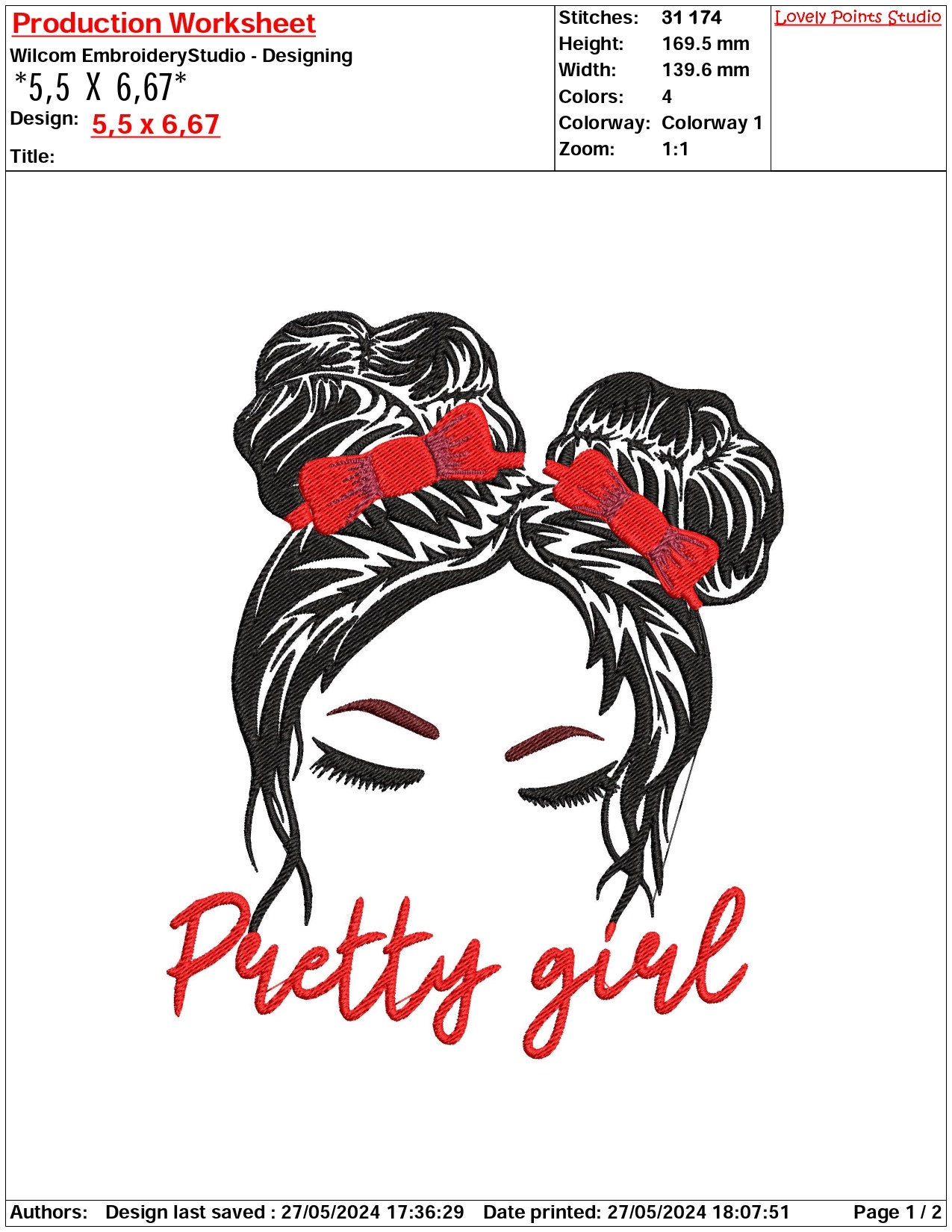 Pretty Girl Face Embroidery Design for Machine in 6 Sizes, Digital File ...