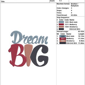 Dream Big Machine Embroidery Design in 8 Sizes, Instant Download ...