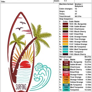 Surf Board With Beach Elements Embroidery Design for Machine , 6 Sizes ...