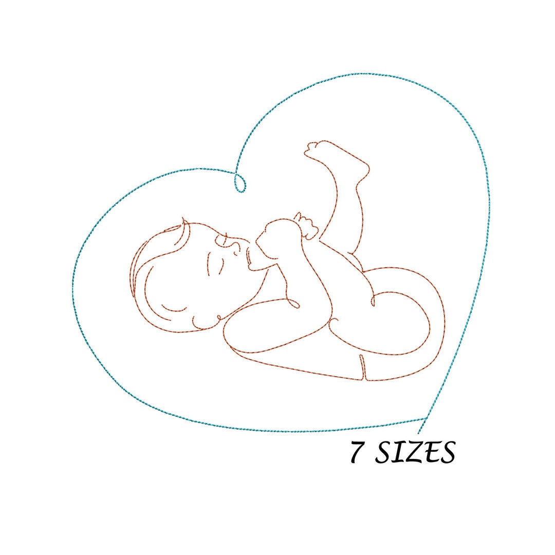Baby in Heart Line Art Embroidery Design: Machine Embroidery File ...