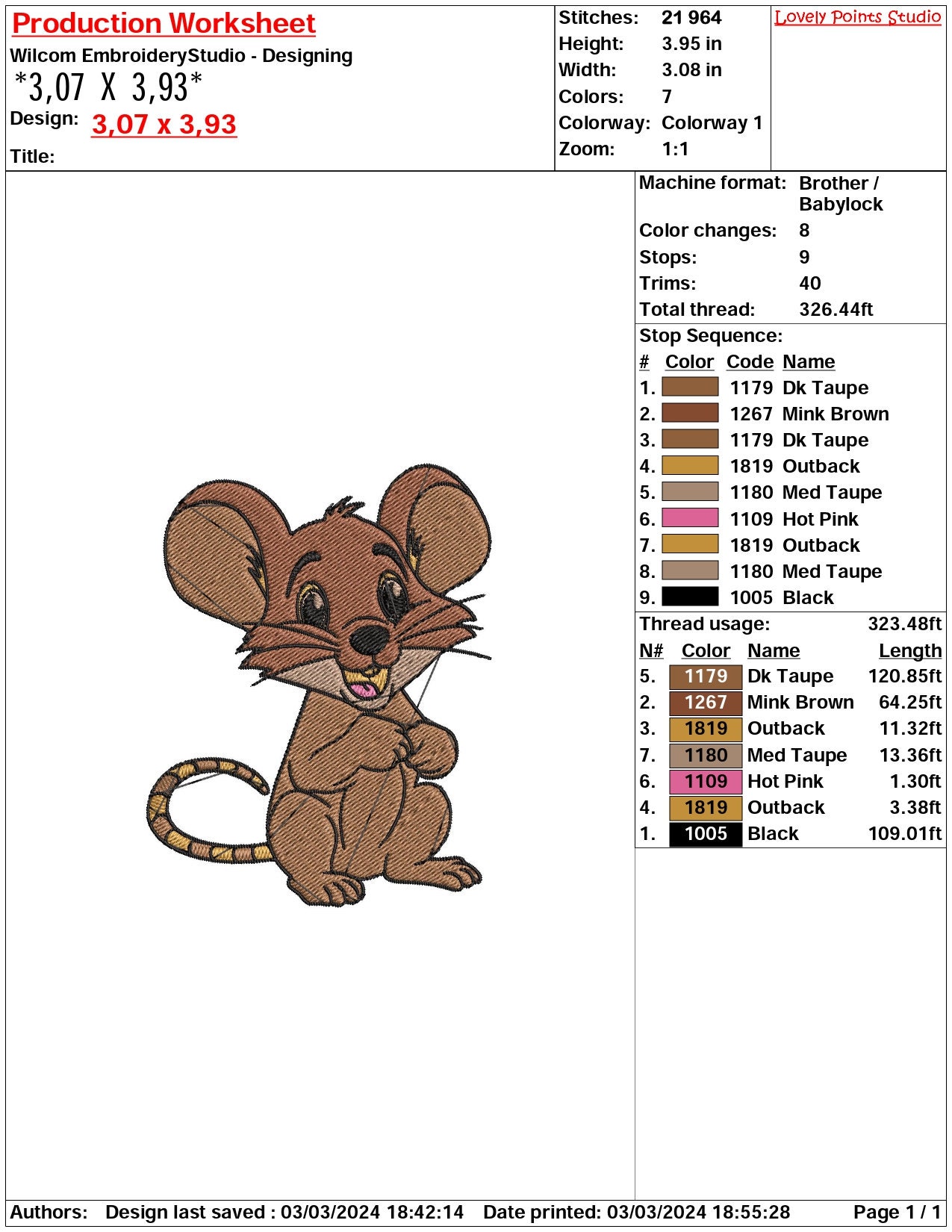 Cartoon Rat Machine Embroidery Design , 5 Sizes in Multi Formats, Brown ...