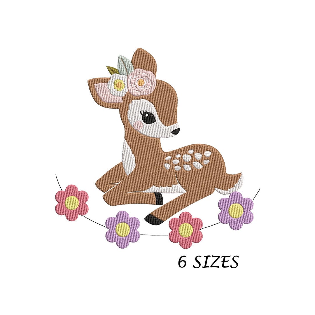Fawn and Flowers Machine Embroidery Design: Bambi Digital File (6 Sizes ...