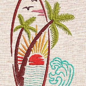 Surfboard Beach Embroidery Design: Summer Elements (digital File, 6 ...