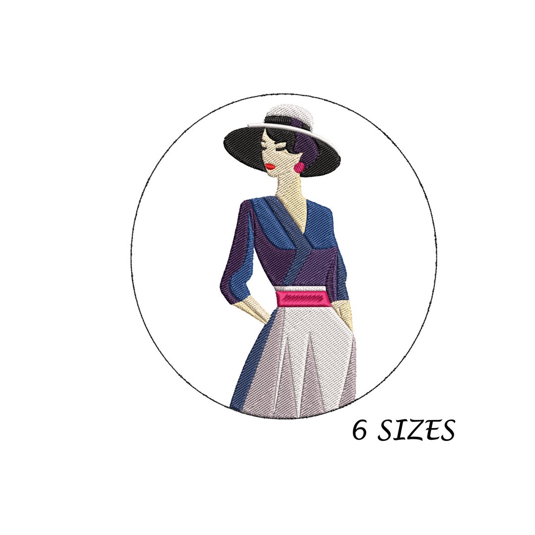 Elegant Vintage Woman Embroidery Design for Machine in 6 Sizes and ...