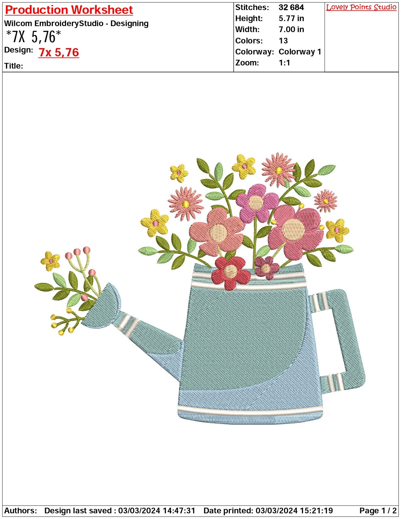 Watering Can Flowers Embroidery Design: Machine Embroidery File ...