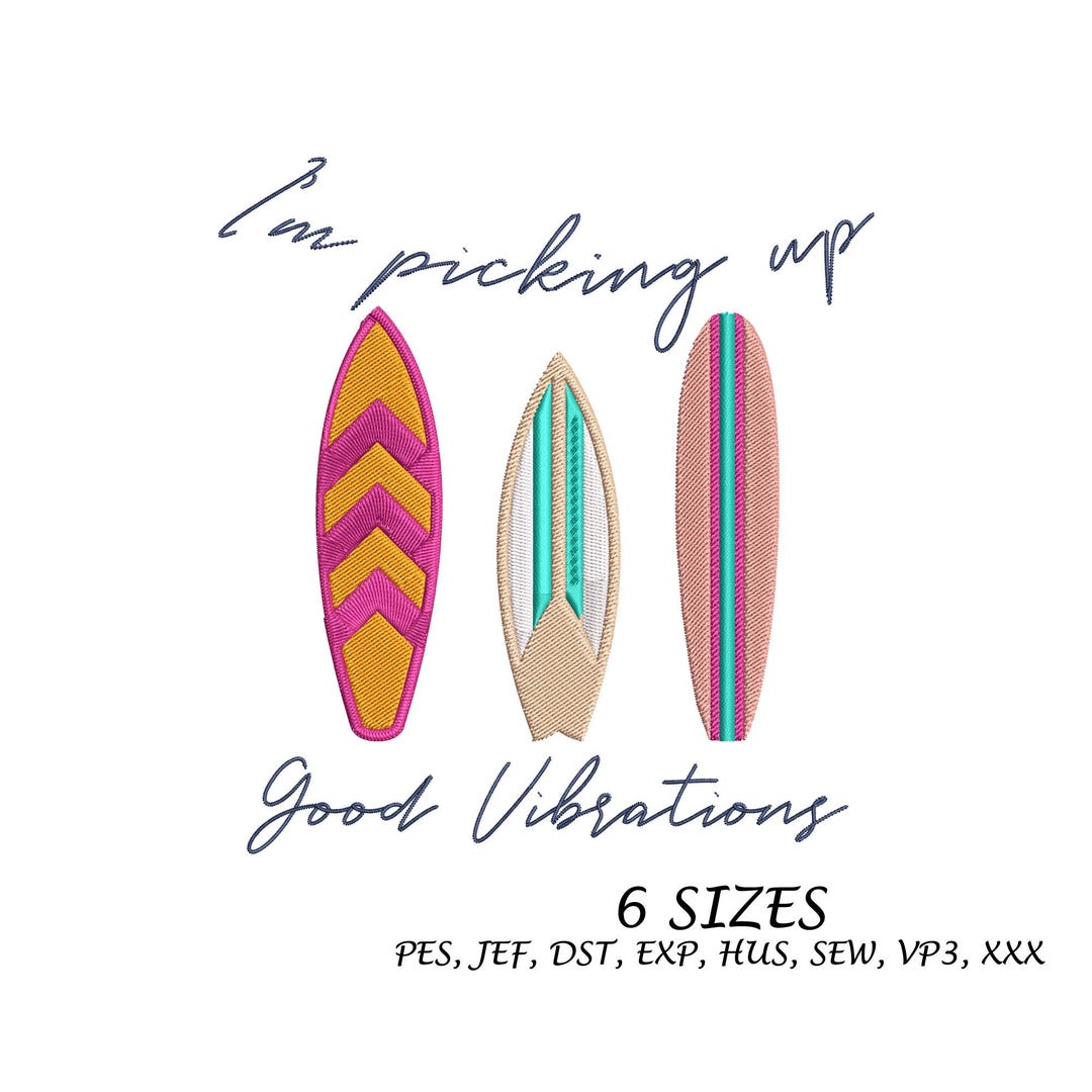 Surf Board Embroidery Design, Summer Surf Embroidery Design, 6 Sizes ...