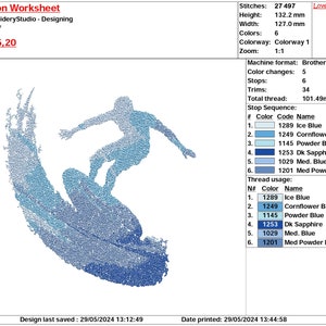 Surfer Waves Embroidery Design for Machine ,7 Sizes and Multi Formats ...