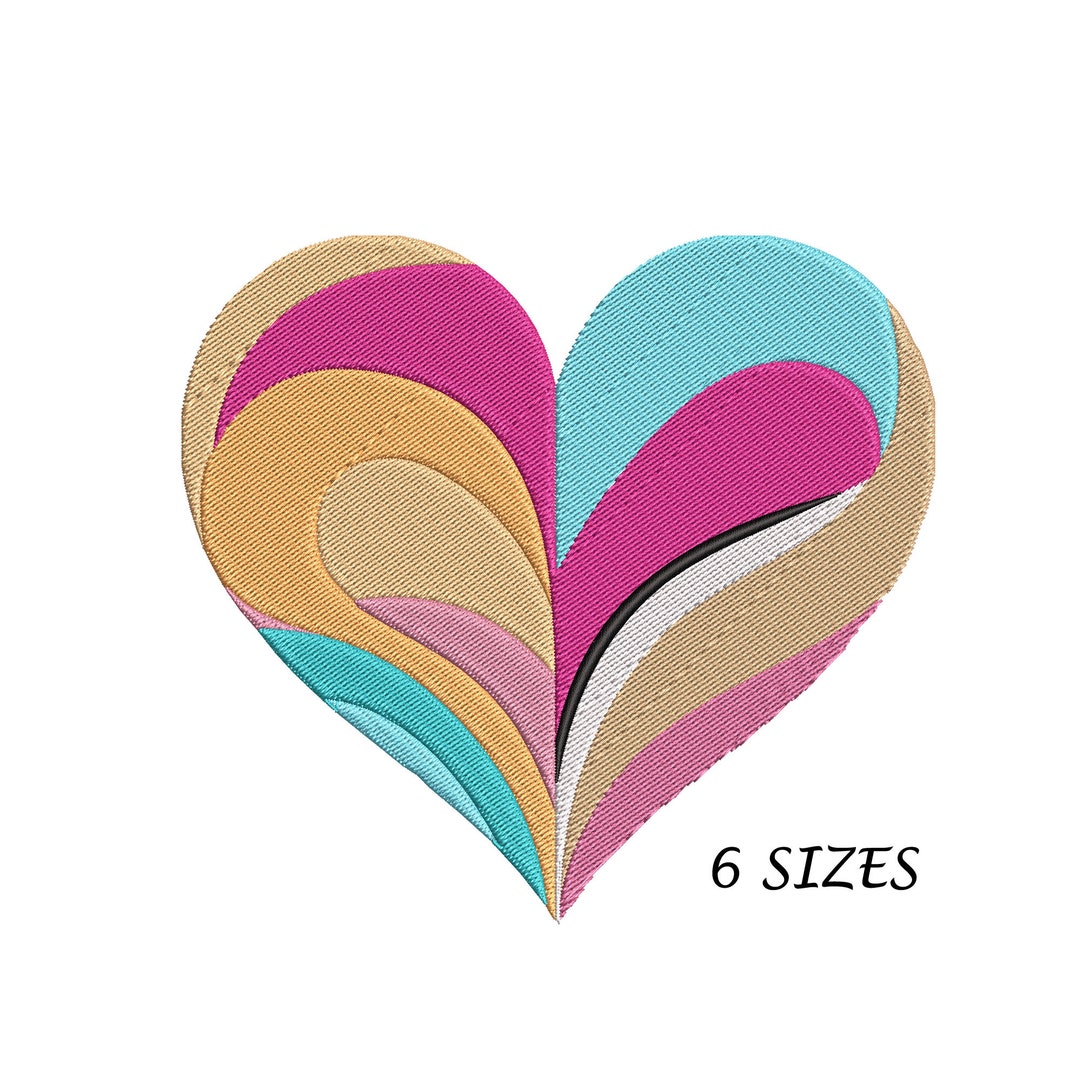 Heart Embroidery Design, Modern Vibrant Heart Machine Embroidery Design ...