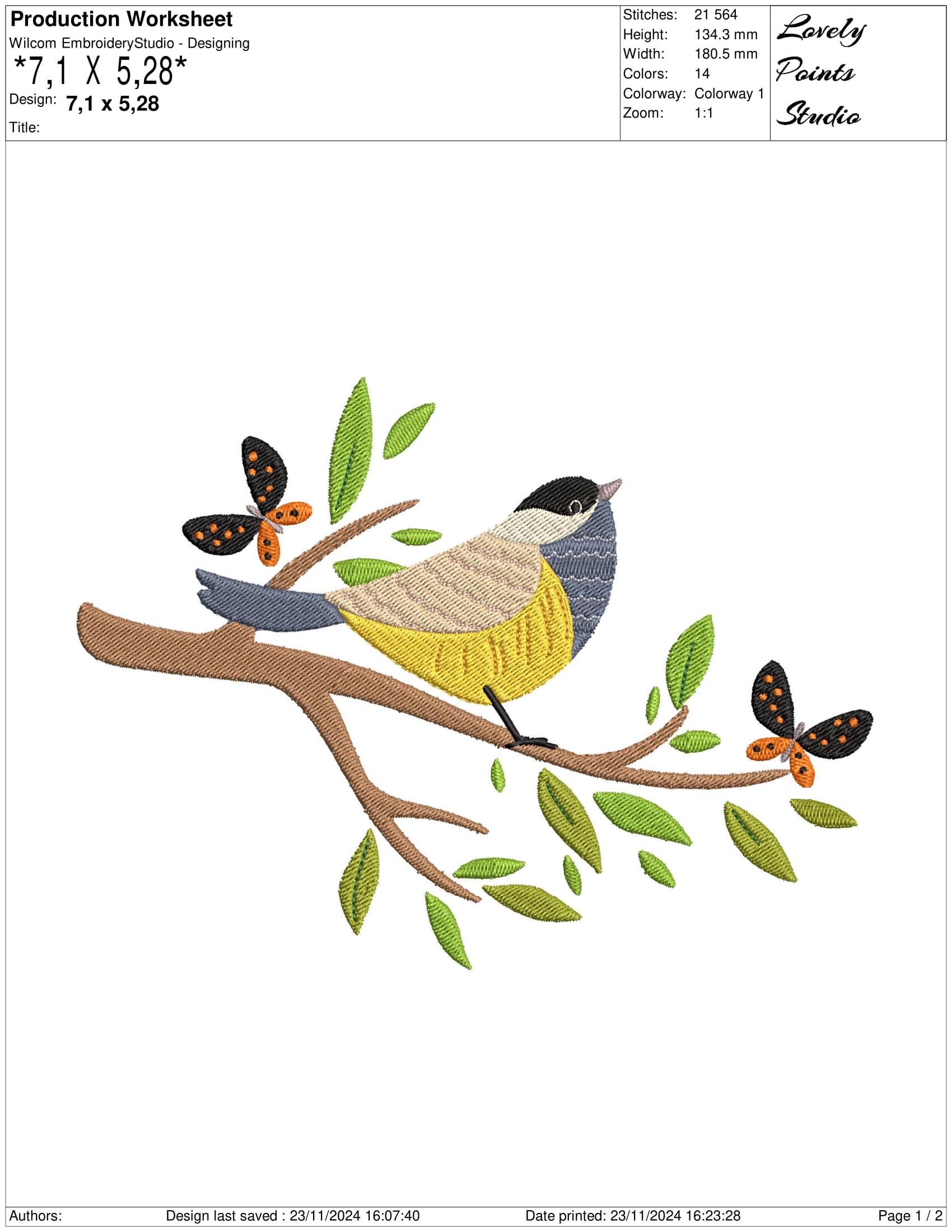 Chickadee Bird and Butterflies Embroidery Design (digital File, 6 Sizes ...