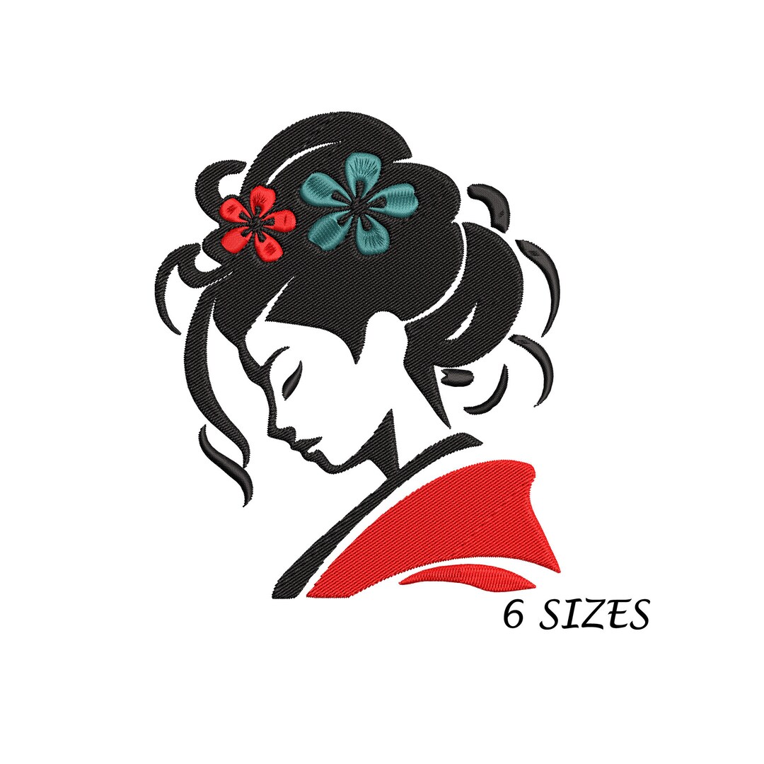 Geisha Face Embroidery Design for Machine in 6 Sizes, Instant Download ...