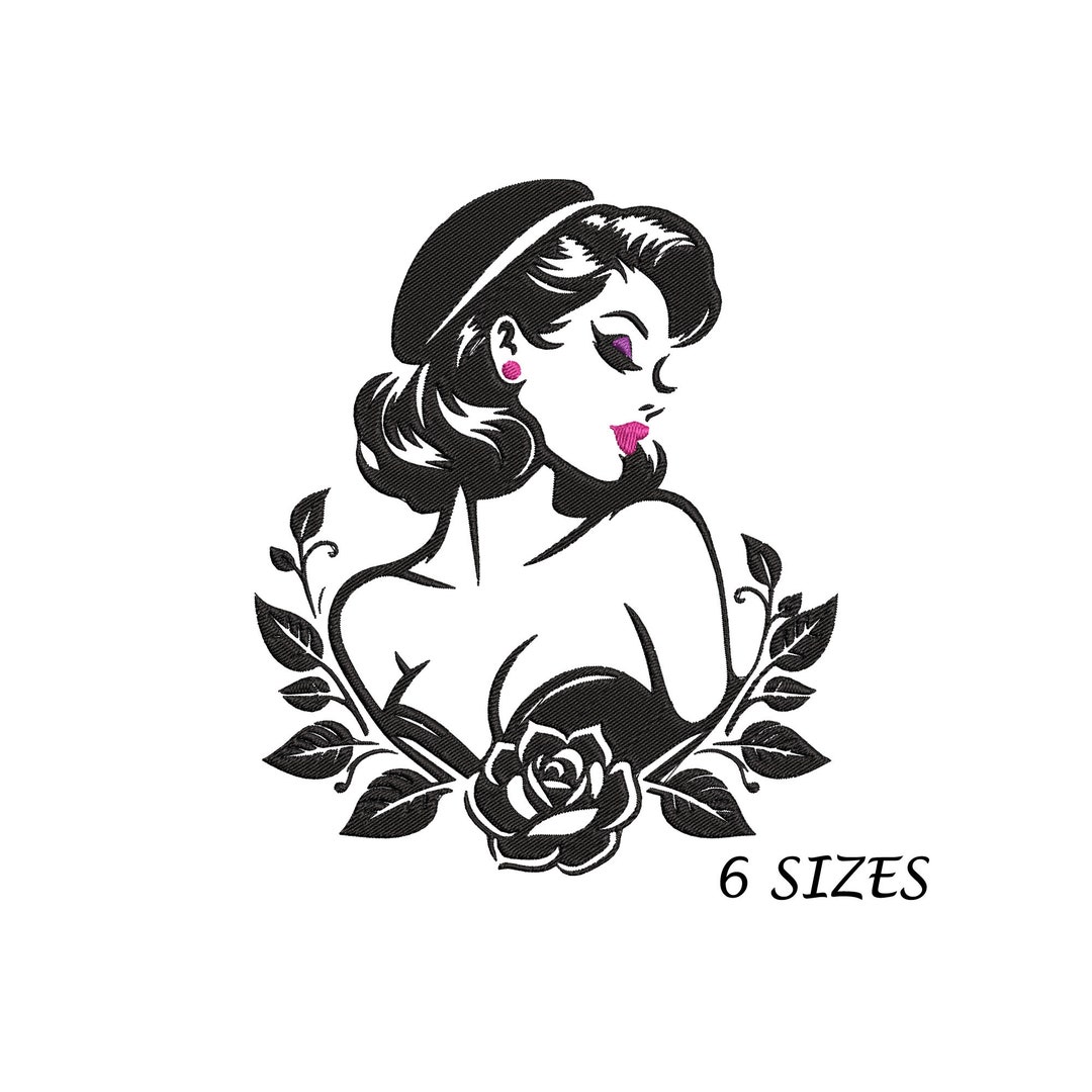 Cute & Elegant Woman Face Design With Rose and Leaves Embroidery Design ...