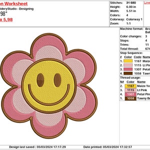 Smiley Daisy Embroidery Design: Emoticon Flower, Multi Formats (7 Sizes ...