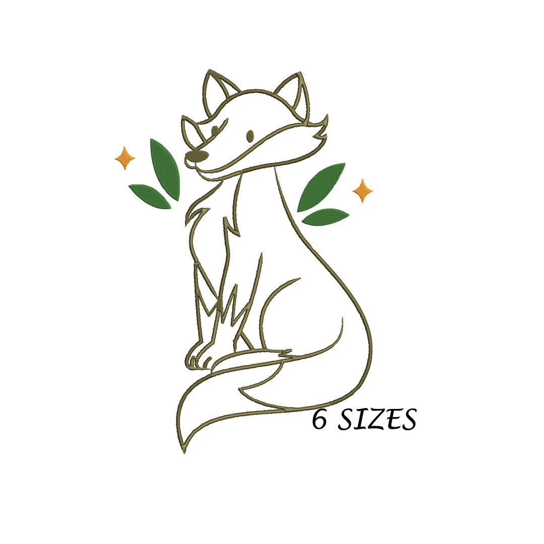 Fox Outline and Leaves Embroidery Design for Machine, Available in 6 ...
