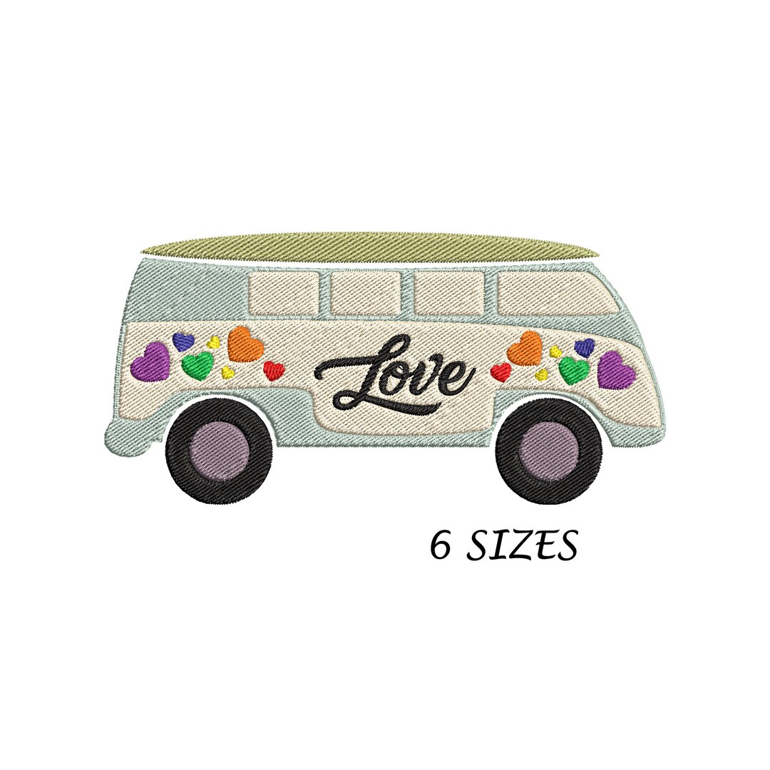 Love Bus Embroidery Design: Rainbow Hearts, Multi-formats (digital File ...
