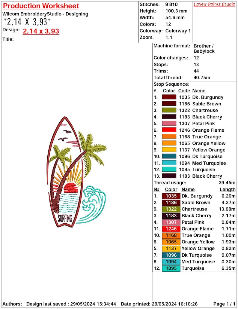 Surfboard Beach Embroidery Design: Summer Elements (digital File, 6 ...