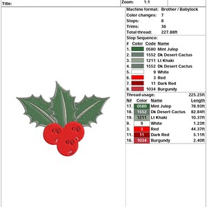Christmas Holly Embroidery Design for Machine, 5 Sizes in Multi Formats ...