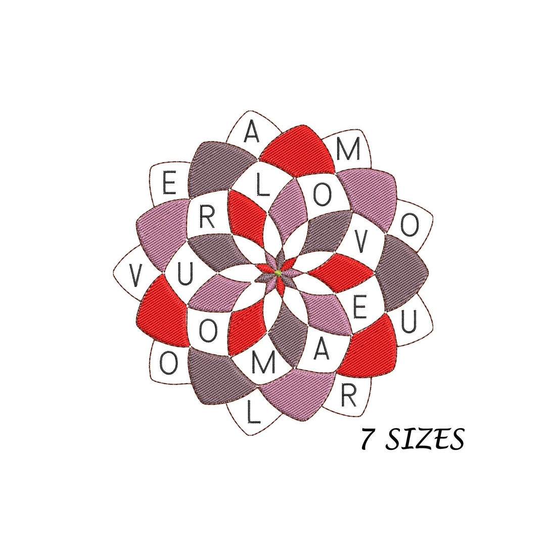 Mandala With Love and Amour Words Embroidery Design for Machine in 7 ...