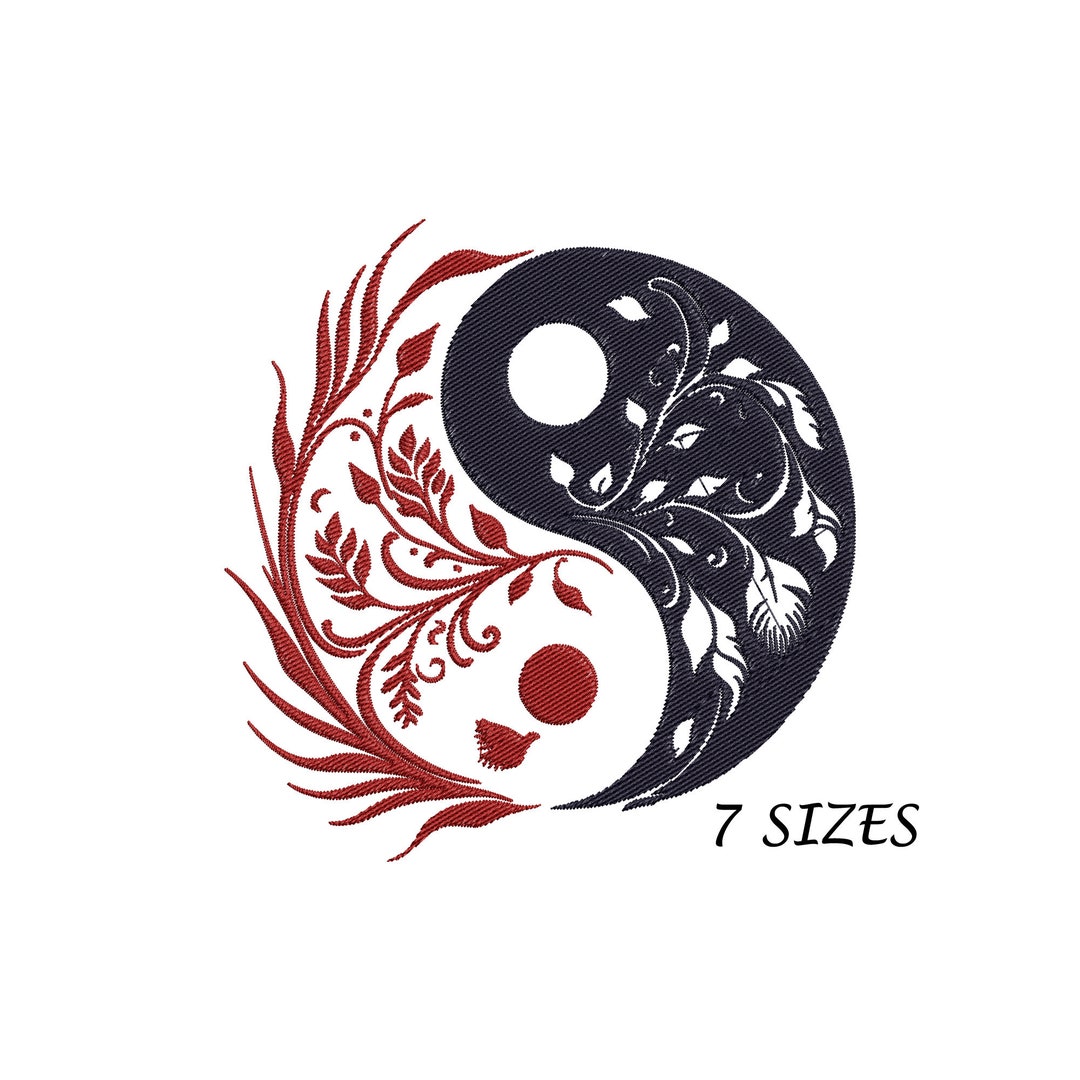 Yin Yang Design With Floral Elements Embroidery Design for Machine In ...