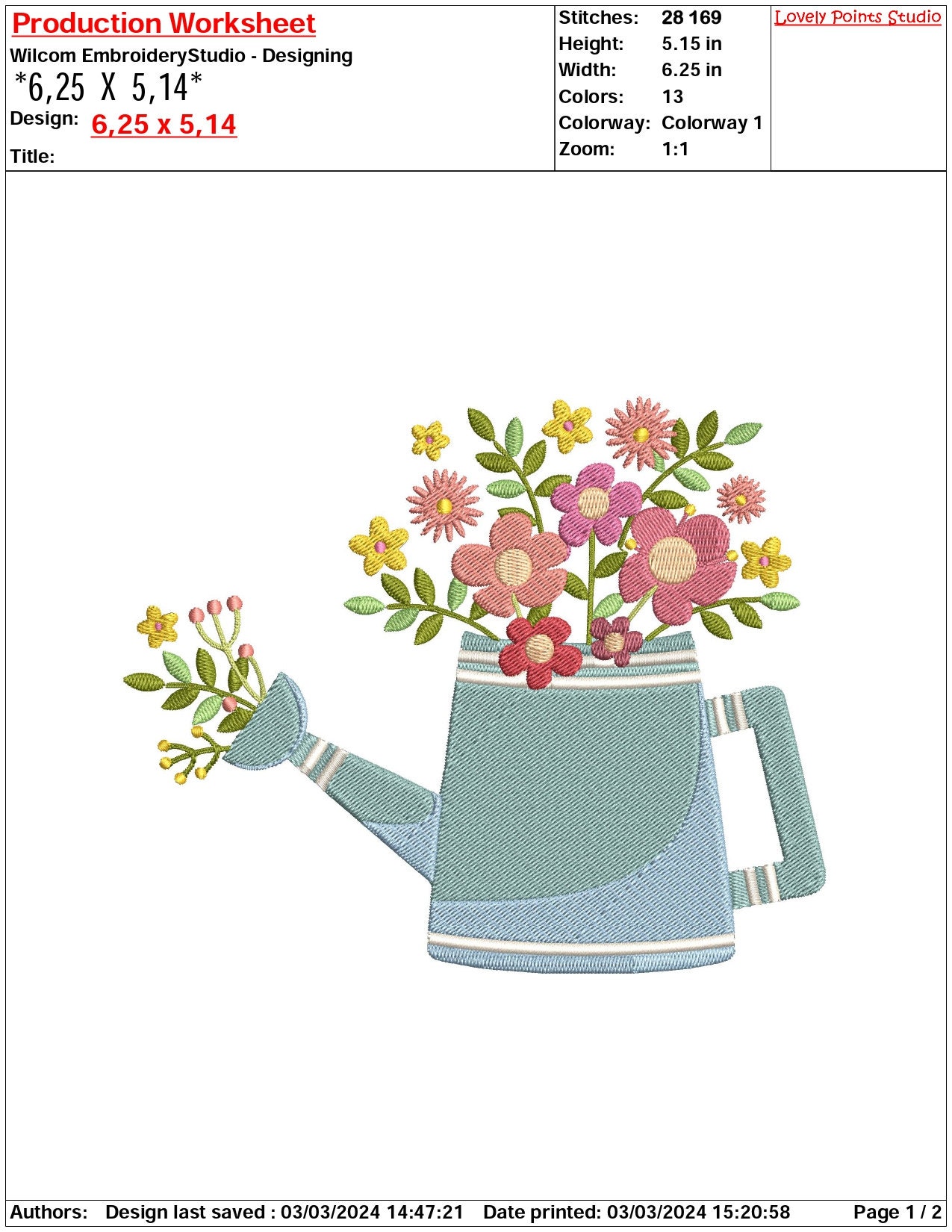 Watering Can Flowers Embroidery Design: Machine Embroidery File ...