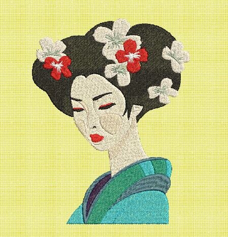 Cute Japanese Geisha Face Embroidery Design for Machine, 6 Sizes in ...