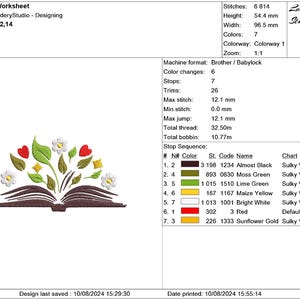 Open Book Embroidery Design: Flowers, Leaves, Hearts (digital File, 6 ...