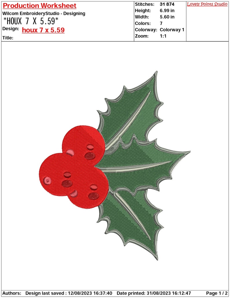 Christmas Holly Embroidery Design for Machine, 5 Sizes in Multi Formats ...
