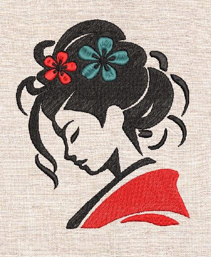 Geisha Face Embroidery Design for Machine in 6 Sizes, Instant Download ...