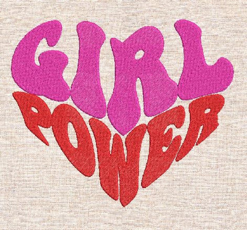 Girl Power Heart Embroidery Design: Bicolor Machine Pattern (digital ...