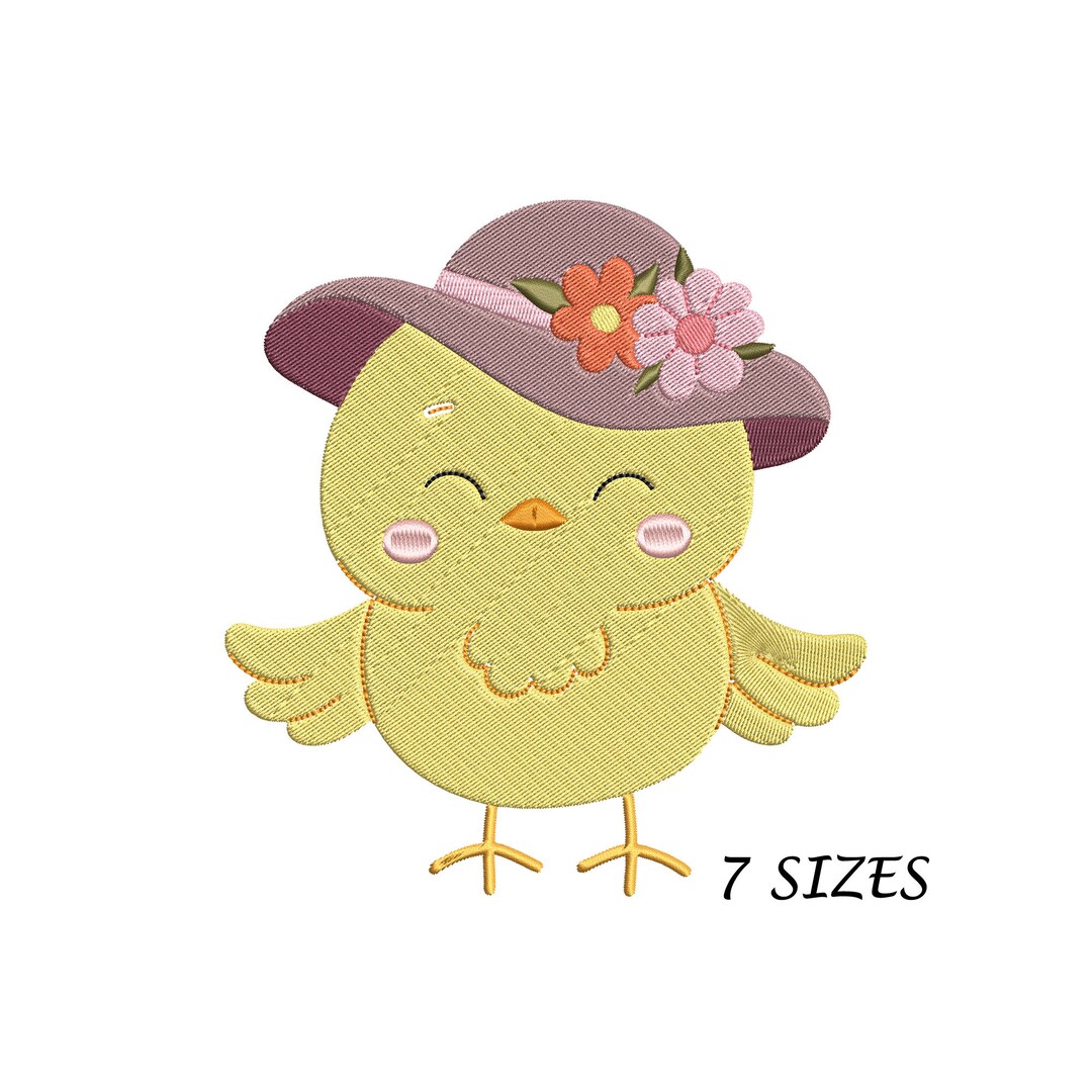 Baby Chick Embroidery Design: Flowered Hat, Multi Format (digital File ...