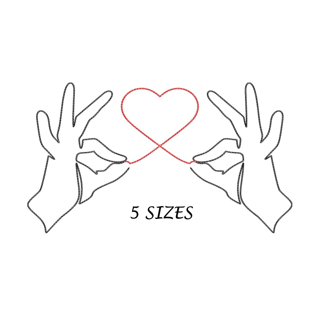 2 Hands Holding Thread Heart Embroidery Design, Line Art Embroidery ...
