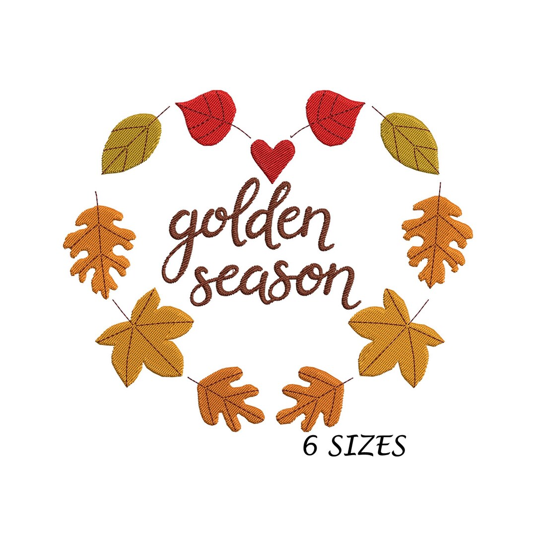 Autumn Leaves Embroidery Design, Fall Leaves in Heart Shape Embroidery ...