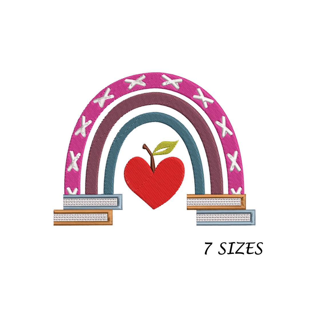 Back to School Rainbow Apple Embroidery Design (digital File, 7 Sizes ...