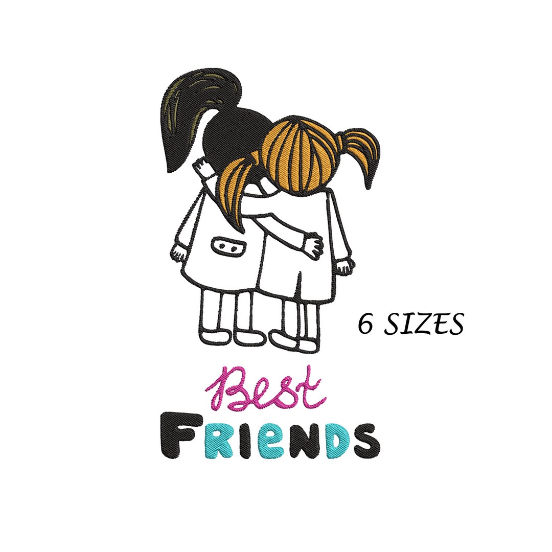 Best Friends 2 Girls Embroidery Design for Machine in Sizes and Multi ...