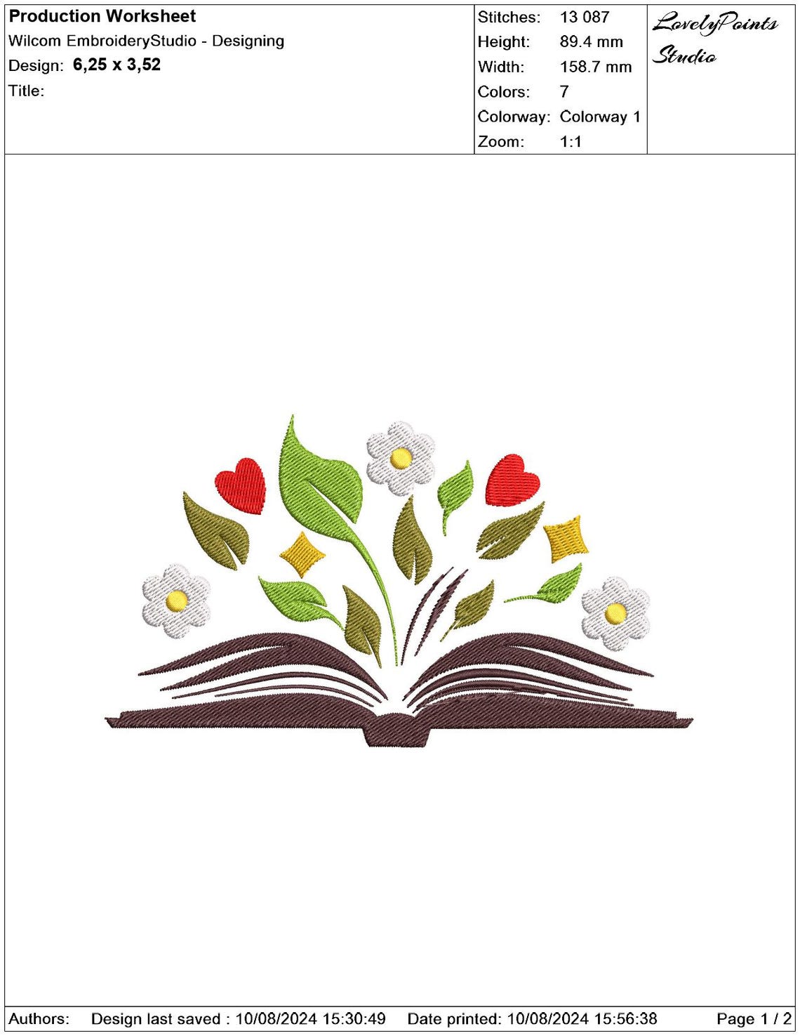 Open Book Embroidery Design: Flowers, Leaves, Hearts (digital File, 6 ...