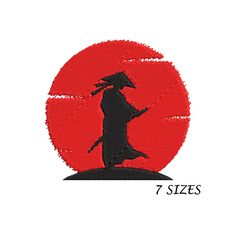 Samurai Silhouette Embroidery Design: Red Moon, Japanese Art (digital ...