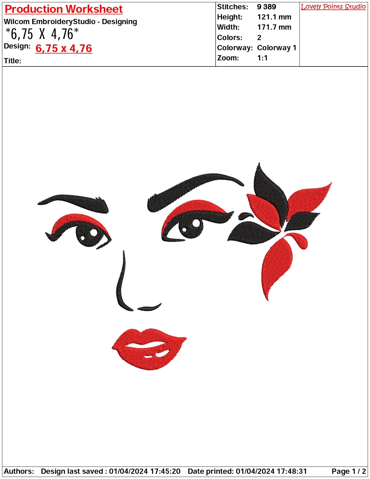 Black and Red Woman Face Embroidery Design for Machine, Digital File in ...