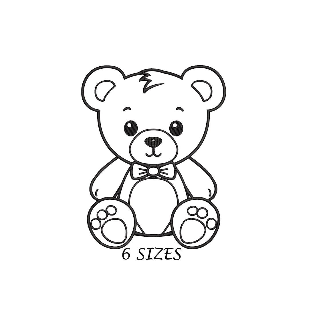 Outlines Teddy Bear Embroidery Design for Machine in 6 Sizes and Multi ...
