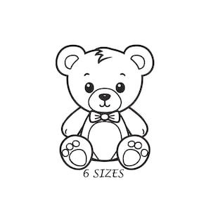 Outlines Teddy Bear Embroidery Design for Machine in 6 Sizes and Multi ...
