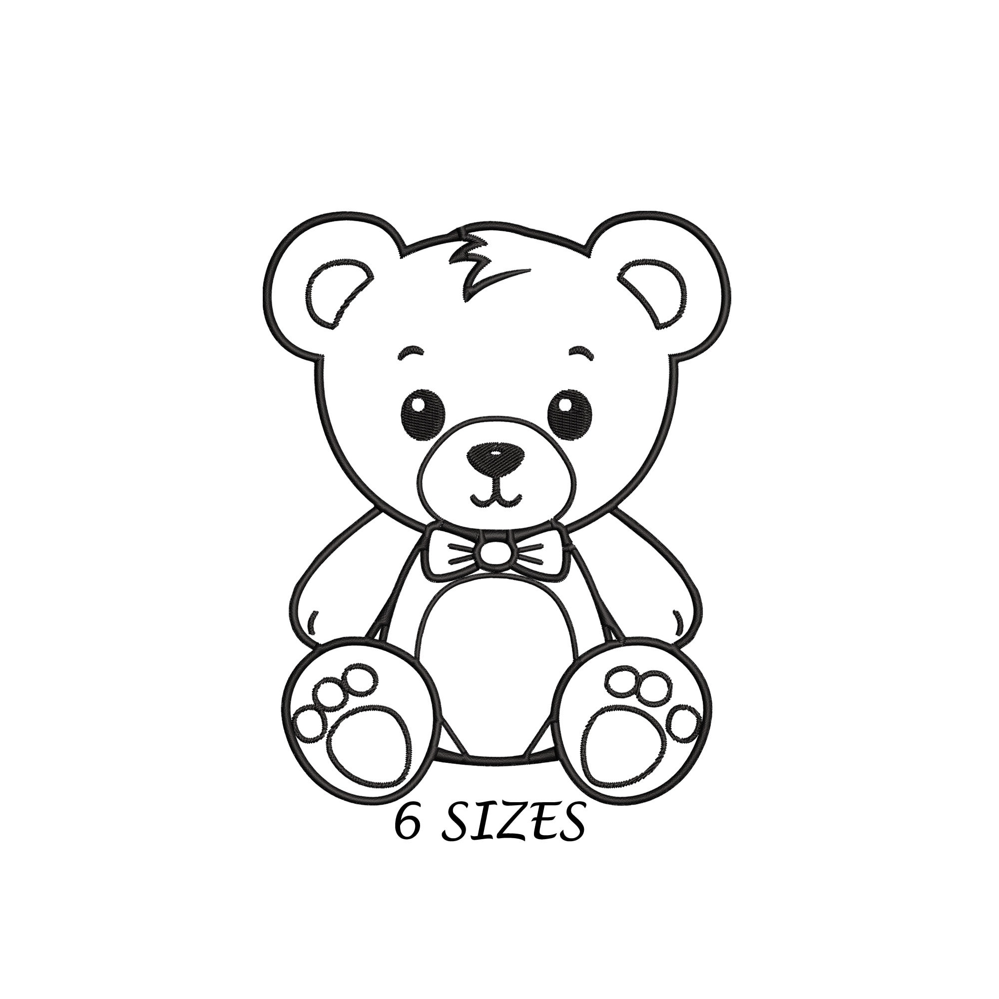 Outlines Teddy Bear Embroidery Design for Machine in 6 Sizes and Multi ...