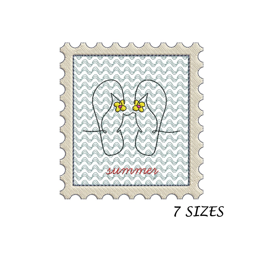 Flip Flop With Waves and Summer Embroidery Design, Post Stamp ...